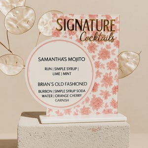 Custom Acrylic Signature Cocktail Bar Menu Sign – Floral Wedding Decor ...