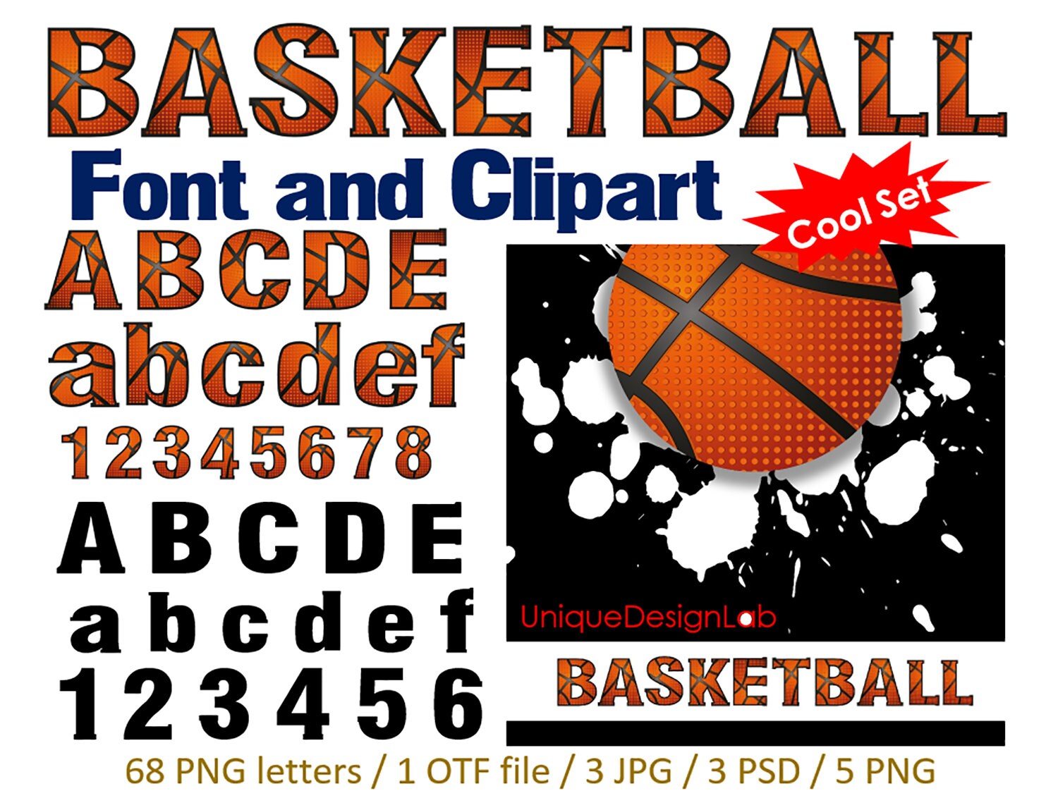 Fuente de baloncesto otf letras del alfabeto PNG y números | Etsy