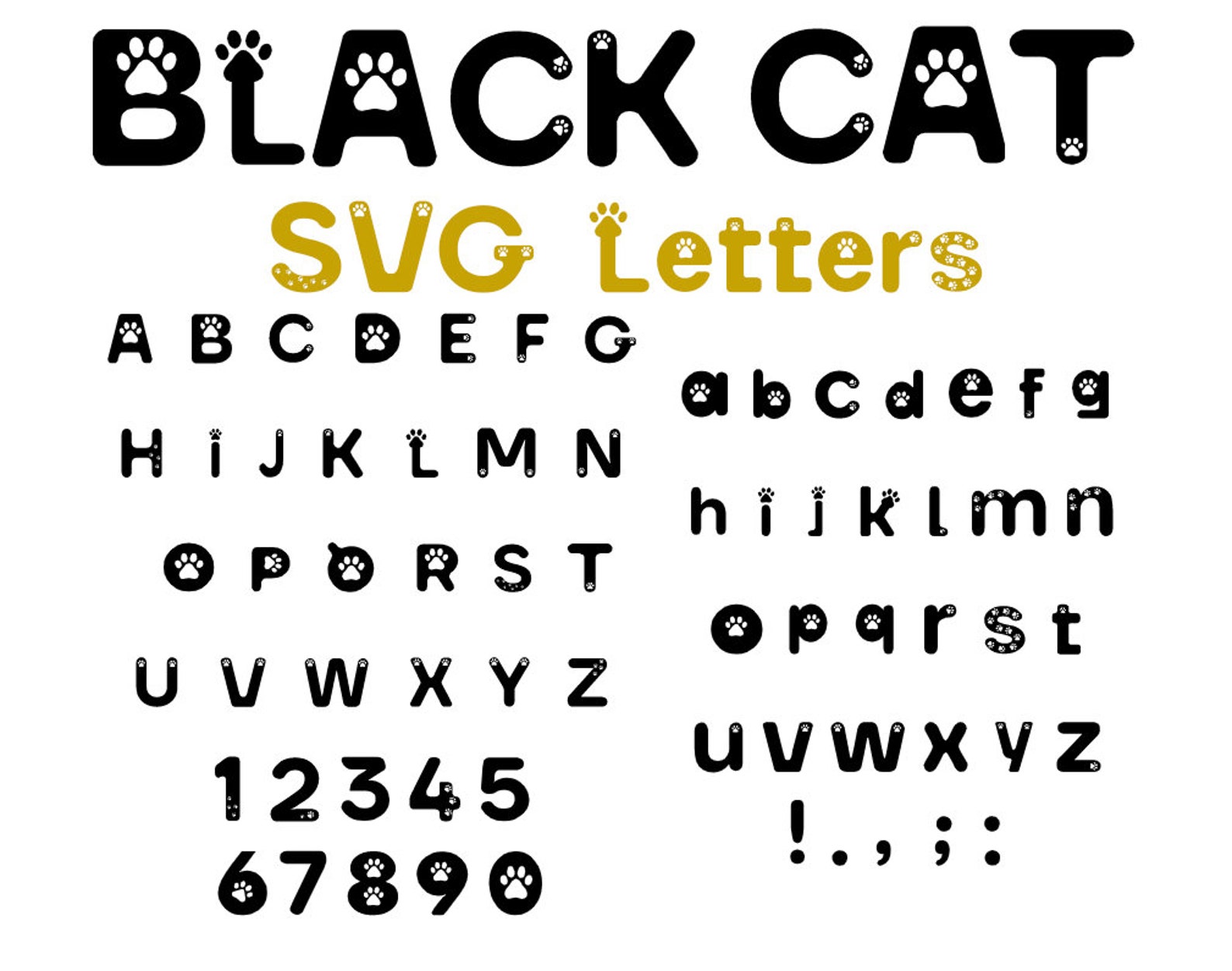Black Cat font SVG OTF Black Cat svg letters animal | Etsy