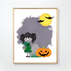 Cute Zombie Girl Halloween Art Print Halloween Prints for - Etsy