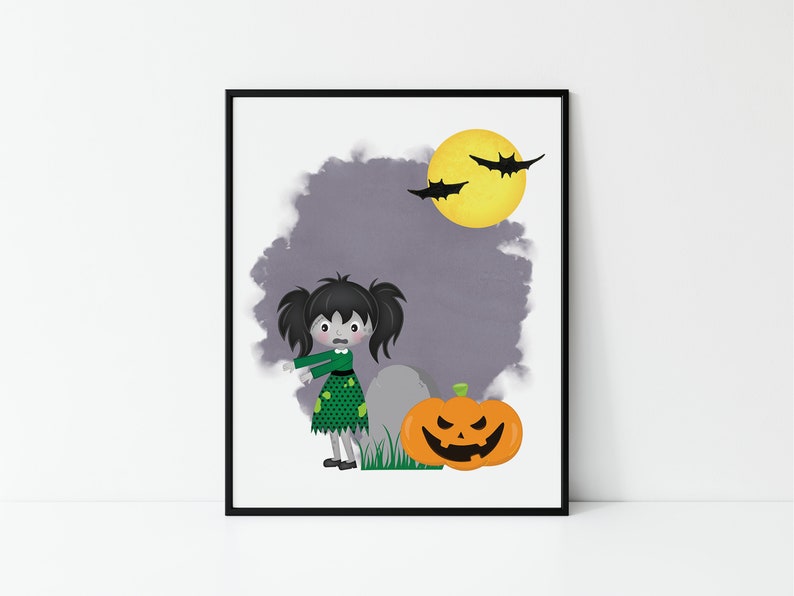 Cute Zombie Girl Halloween Art Print Halloween Prints for - Etsy