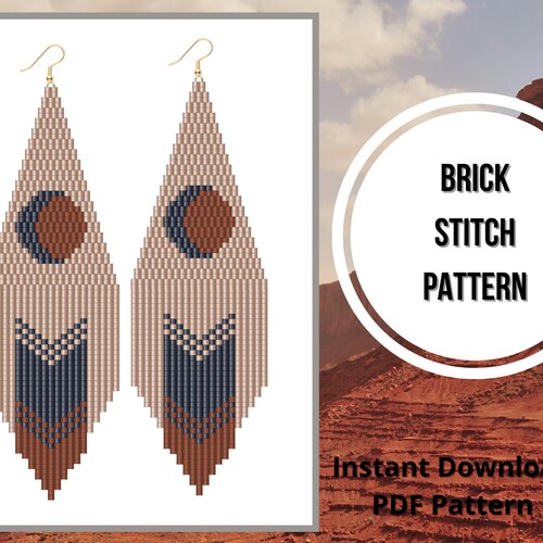 Brick Stitch Moon Phase Earrings Pattern Seed Bead Fringe | Etsy