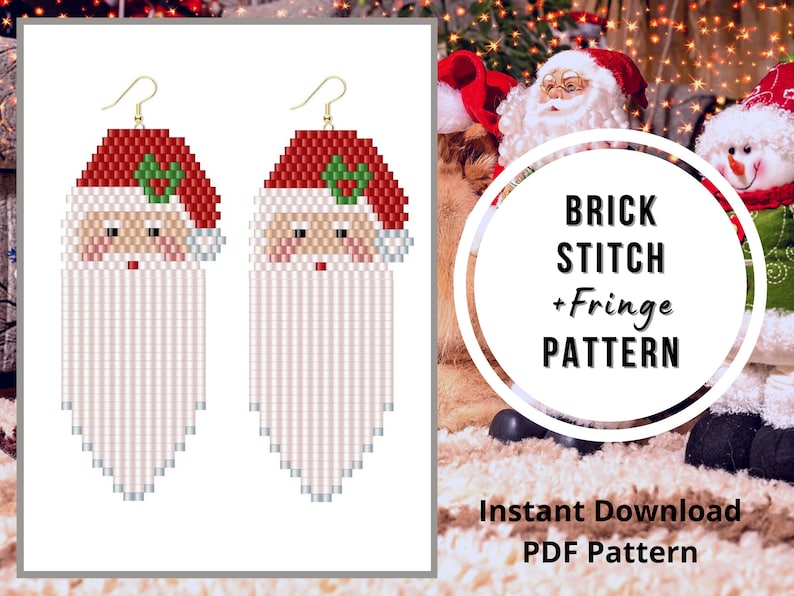 Santa Earrings Pattern Christmas Brick Stitch Earrings Dangle Pattern ...