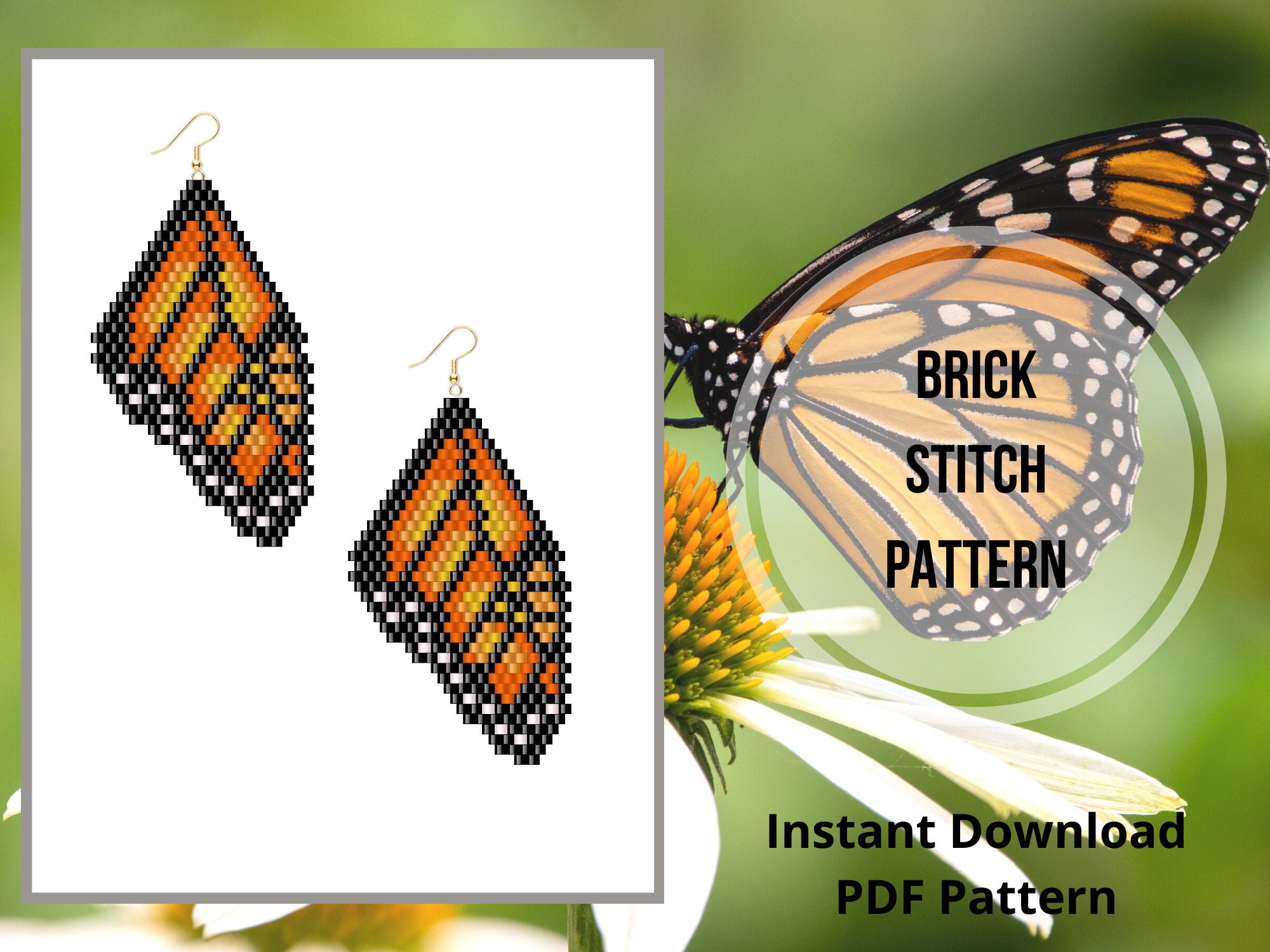 Brick Stitch Butterfly Earrings Pattern Monarch Beaded Earring Pattern ...