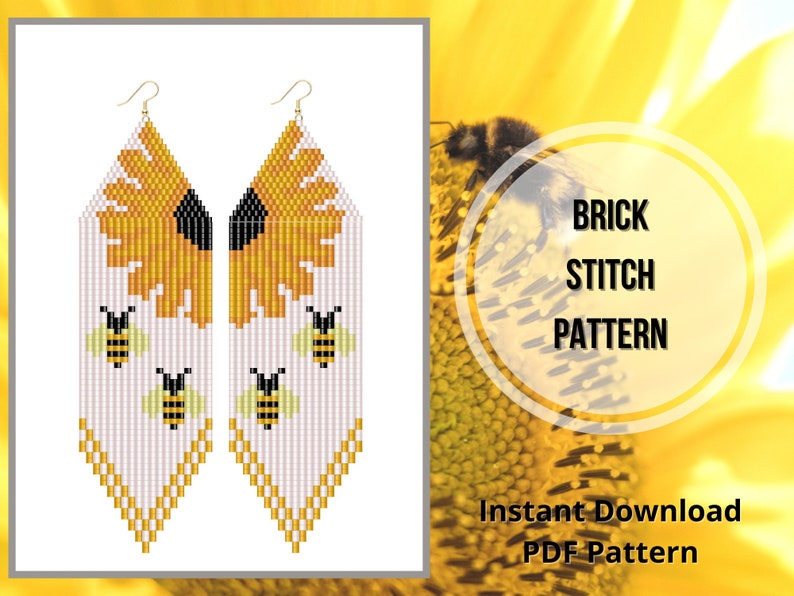 Sunflower Earrings Pattern Seed Bead Bee Honeycomb Pattern | Etsy