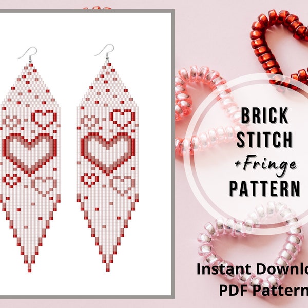 Heart Brick Stitch Pattern. Beaded Earrings With Fringe. Hearts Print ...
