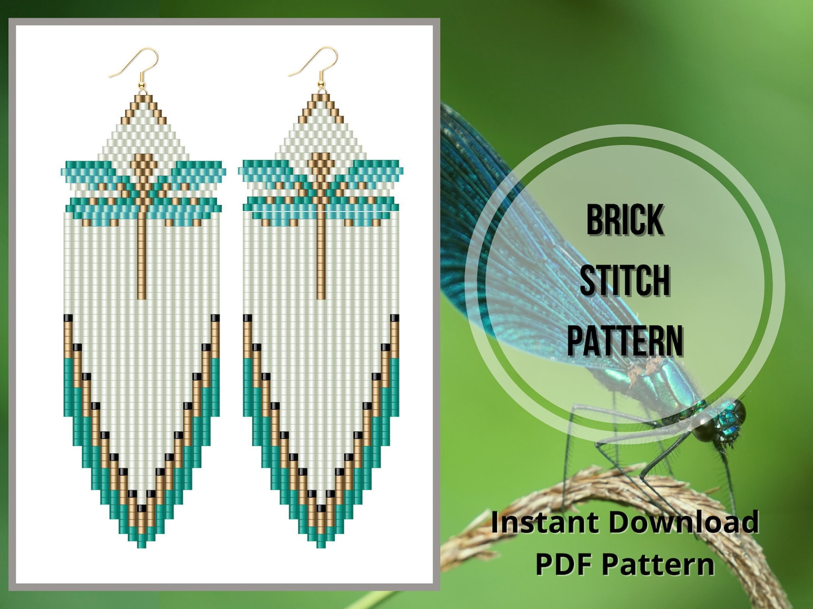 Dragonfly Brick Stitch Earrings Pattern Seed Bead Earring - Etsy