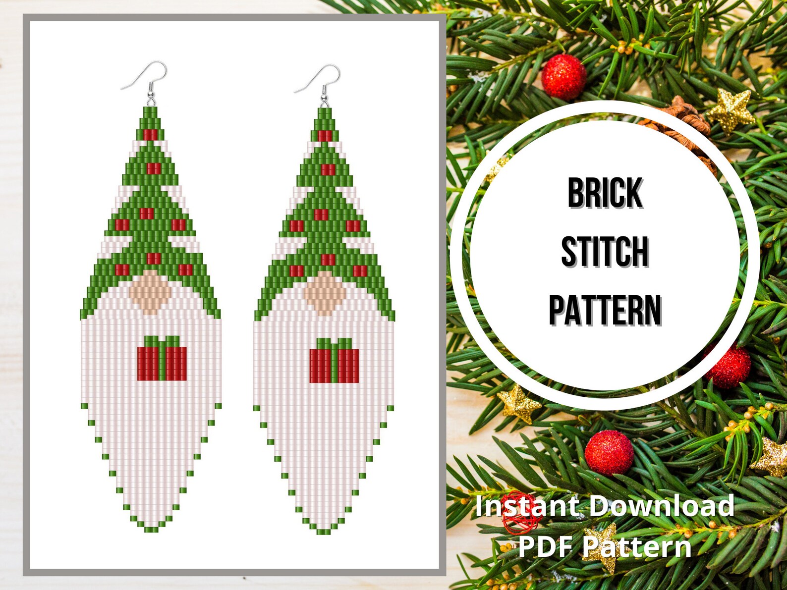 Brick Stitch Christmas Tree Earring Pattern Christmas Gnome - Etsy