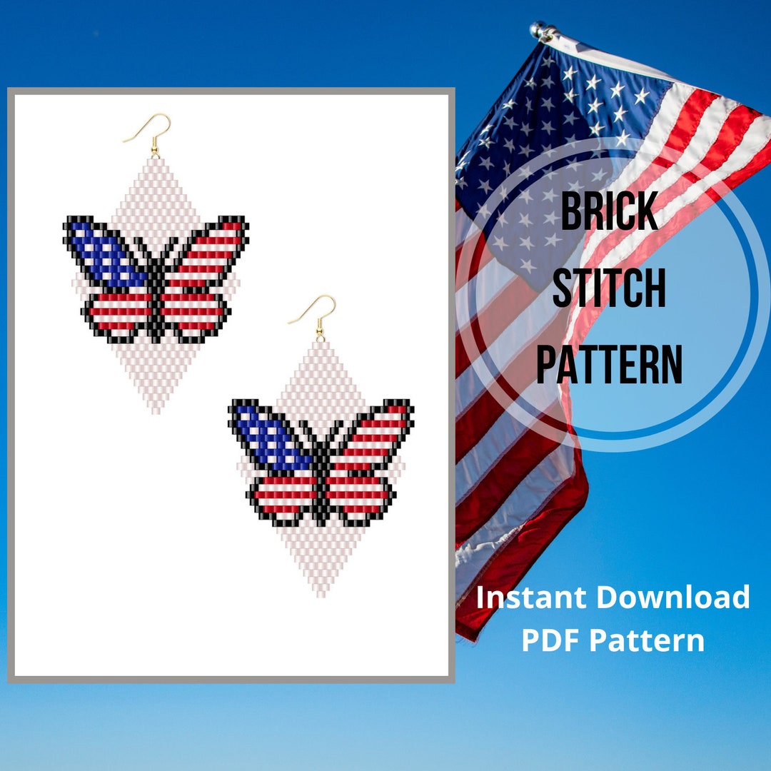 Seed Bead 4th of July Earring Pattern Patriotic Brick Stitch Butterfly ...