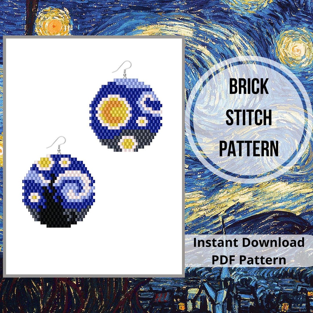 Van Gogh Starry Night Brick Stitch Earrings Pattern Van Gogh Art Beaded ...