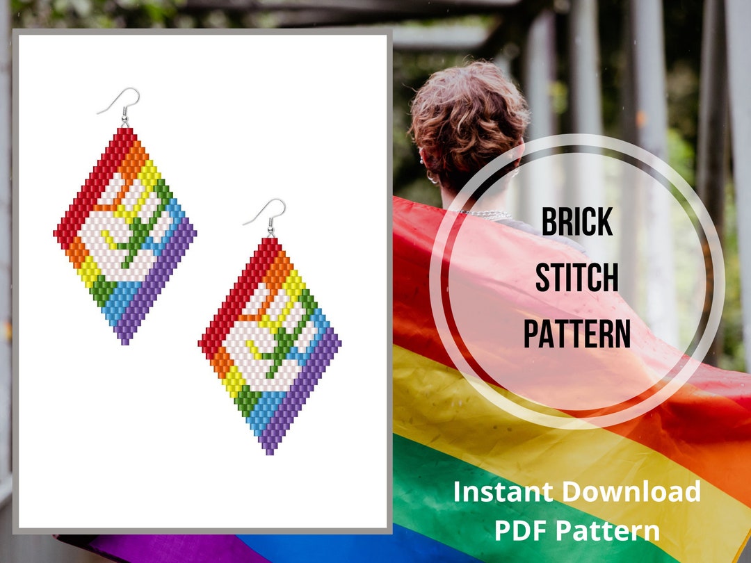 Pride Brick Stitch Earrings Pattern Rainbow Beaded Earring Pattern Lgbt
