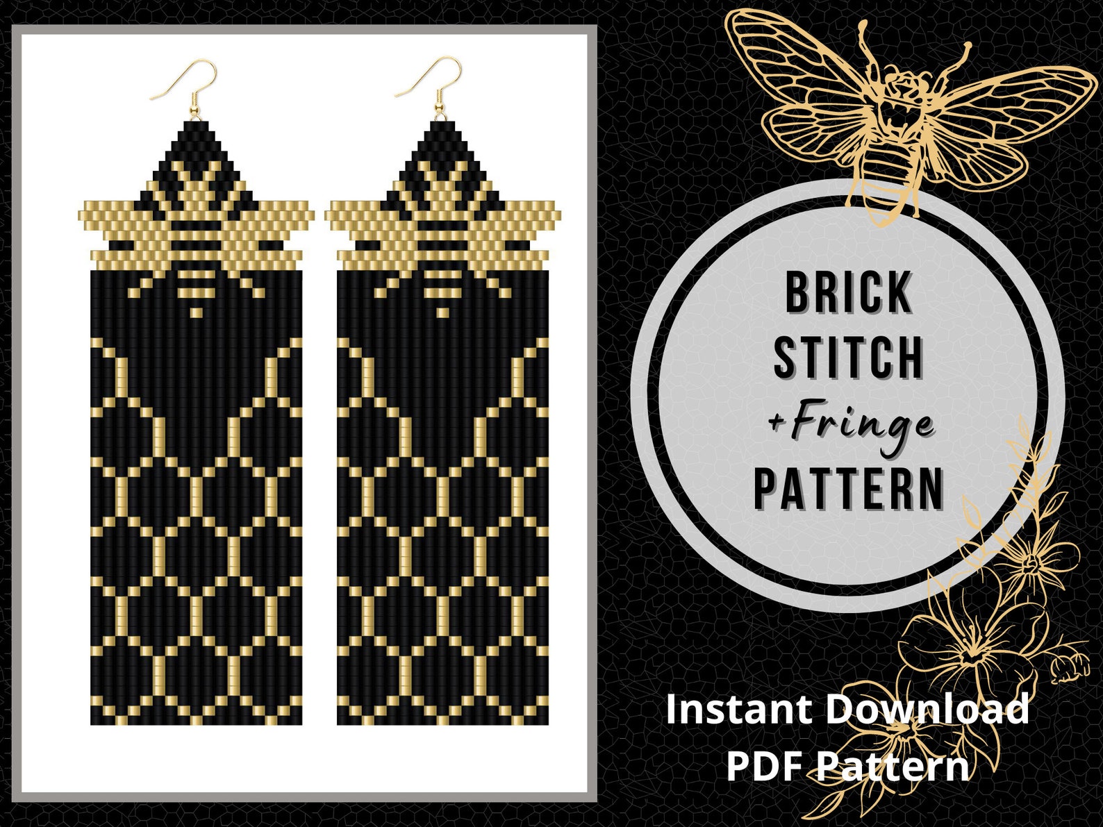 Bee Brick Stitch Earrings Pattern Honeycomb Seed Bead Fringe - Etsy