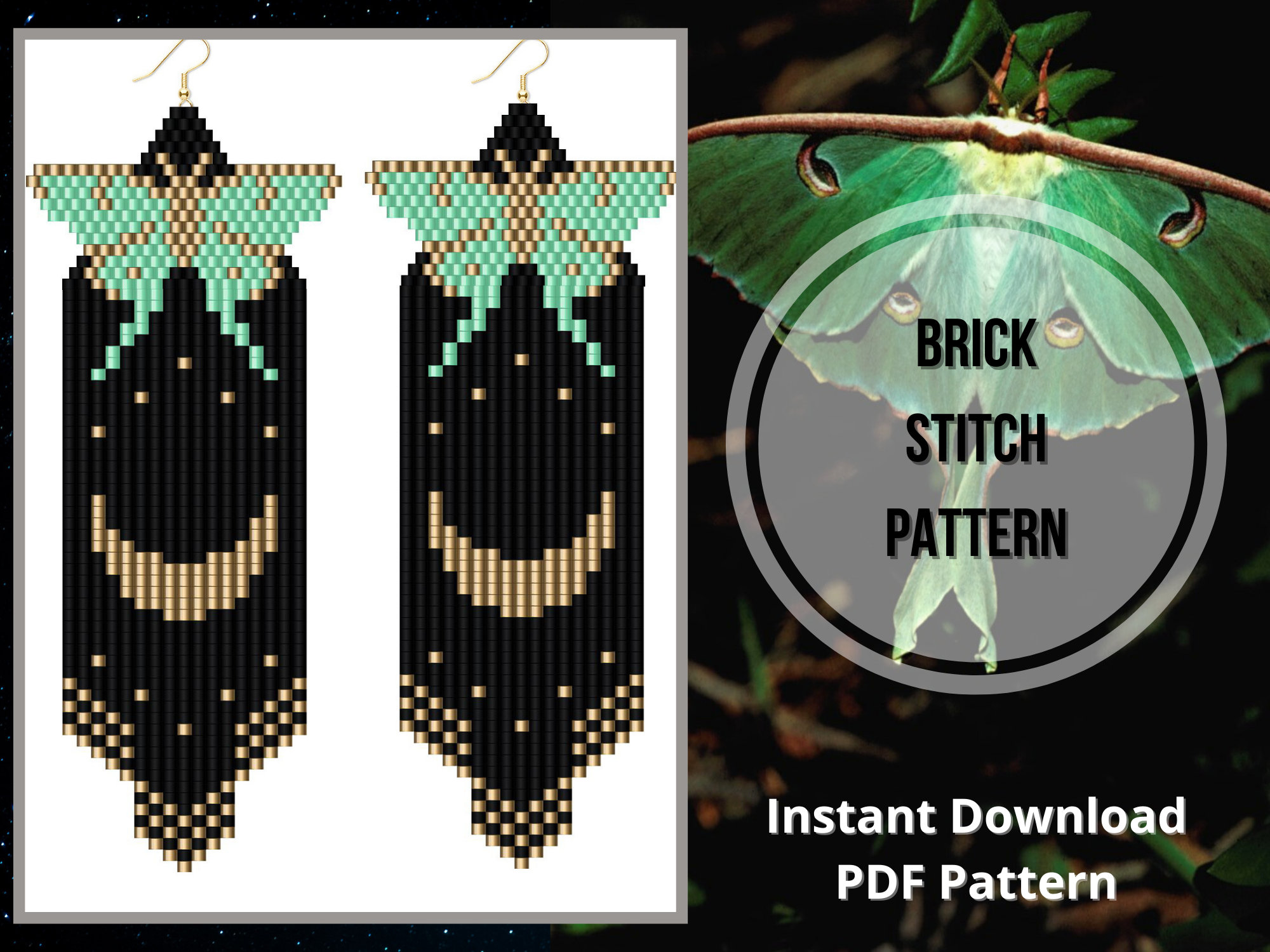 Luna Moth Beaded Earrings Pattern Moon Butterfly Brick Stitch - Etsy