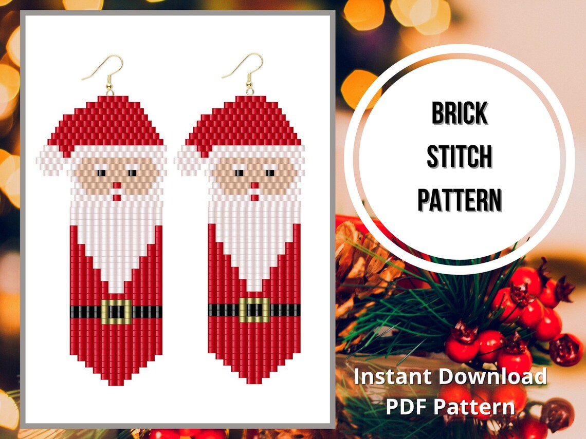 Seed Bead Santa Earrings Pattern Christmas Brick Stitch Fringe - Etsy