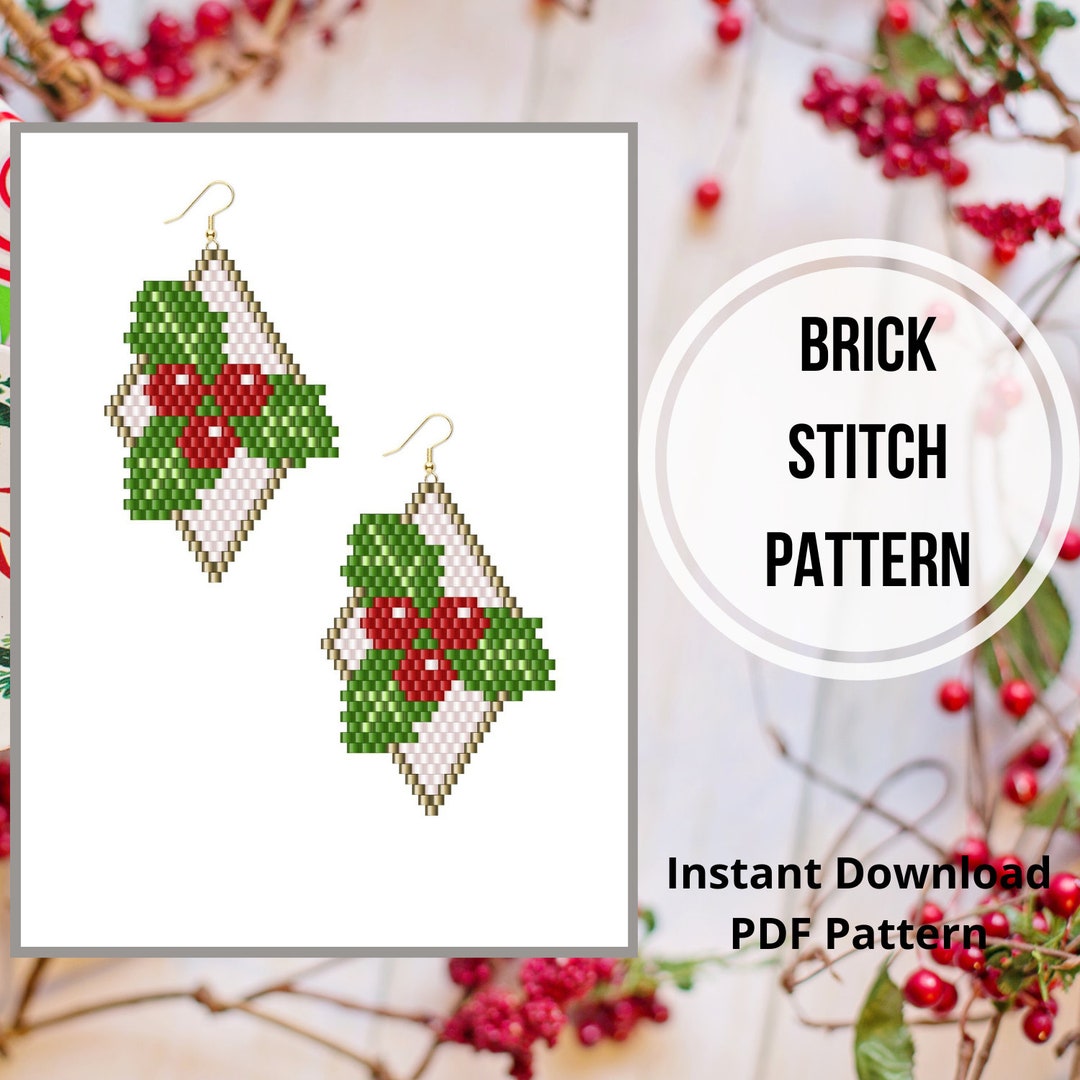 Christmas Seed Bead Earrings Pattern Brick Stitch Holly Earrings Bead ...