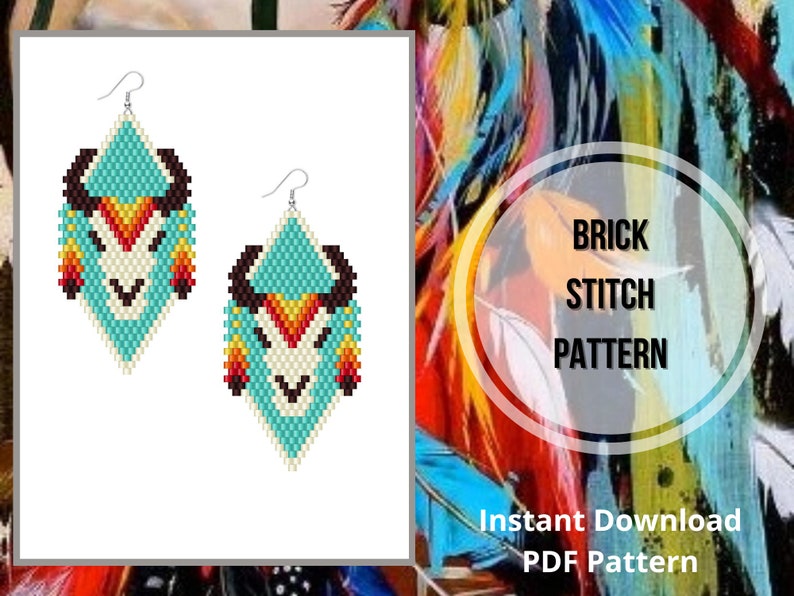 Beaded Earrings Pattern Bull Skull Brick Stitch Earrings Seed - Etsy