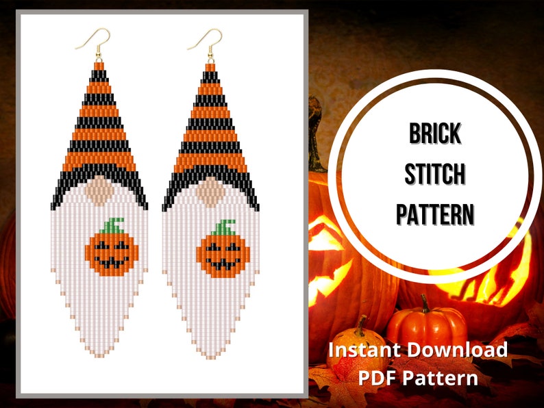 Seed Bead Halloween Gnome Earrings Pattern Jack O'lantern | Etsy
