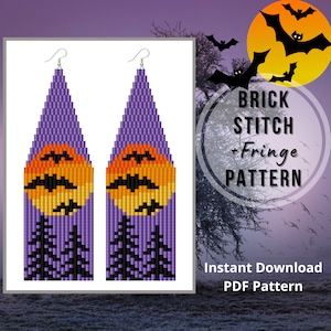 Halloween Seed Bead Earrings Pattern Bat Brick Stitch Earring Pattern ...