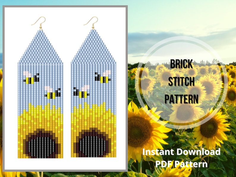 Sunflower Beaded Earring Pattern Seed Bead Bee Fringe Pattern Brick ...