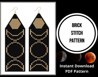 Brick stitch moon phase dangle earring patterns Beaded fringe moon ...