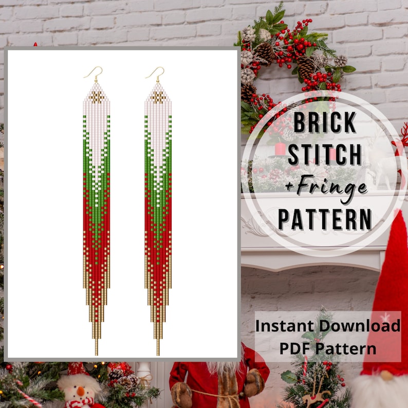 Christmas Seed Bead Earrings Pattern Extra Long Snowflake Winter Brick ...