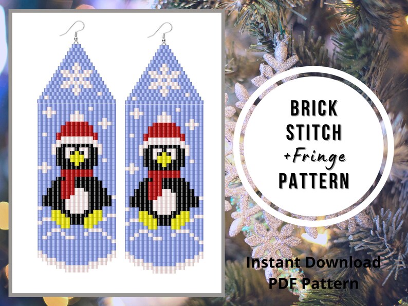Seed Bead Christmas Earrings Patterns Brick Stitch Penguin - Etsy