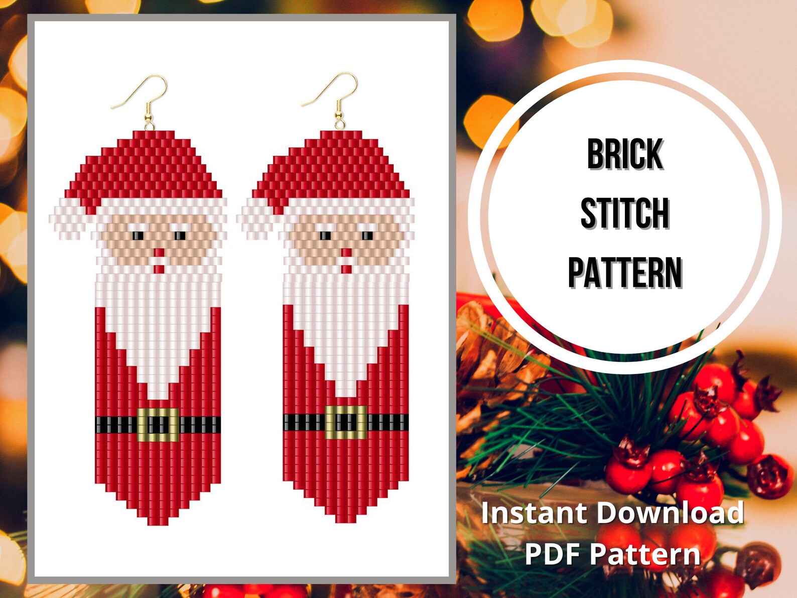 Seed Bead Santa Earrings Pattern Christmas Brick Stitch Fringe - Etsy