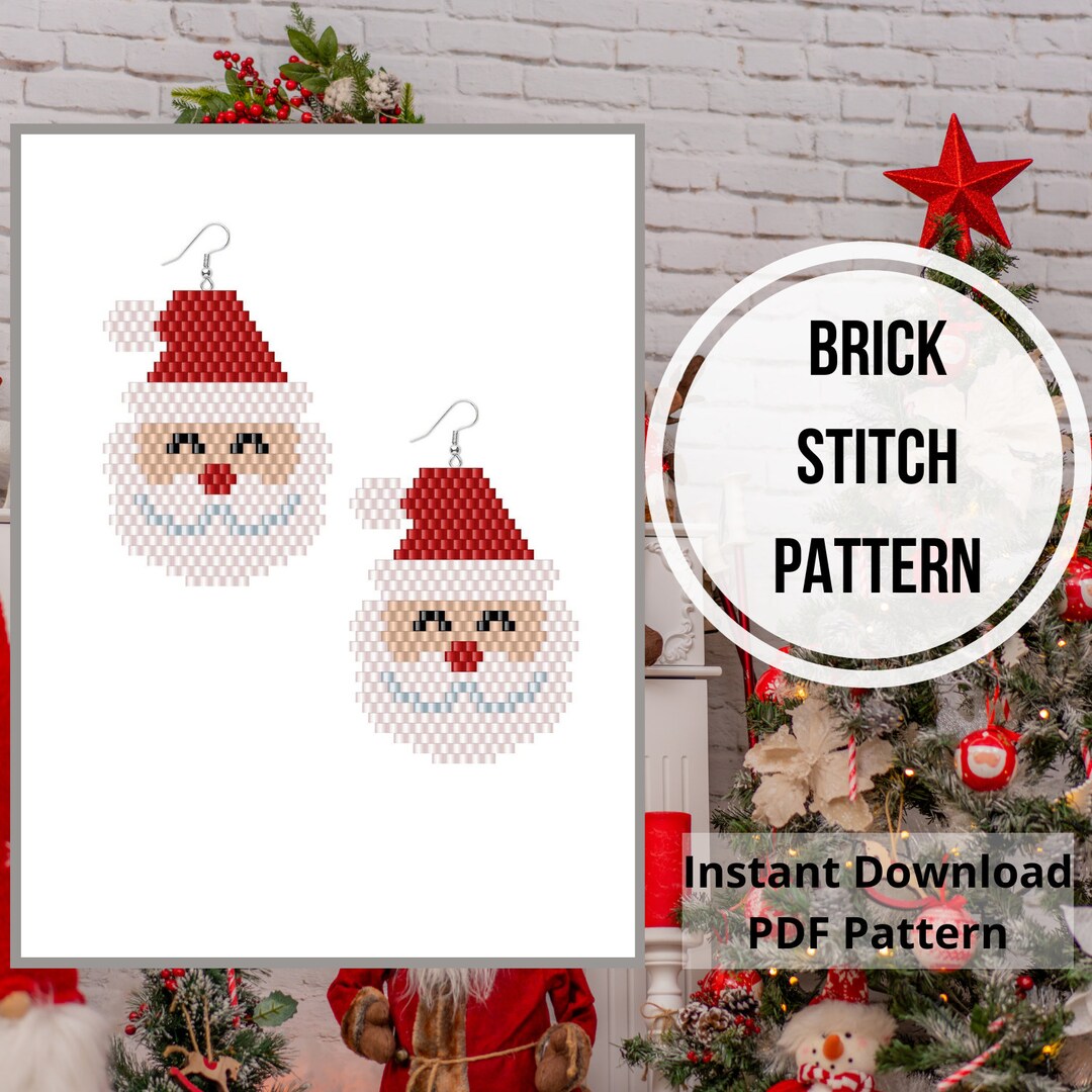 Christmas Bead Earring Pattern Santa Brick Stitch Earrings Pattern Seed ...
