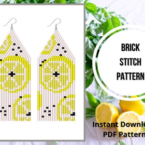 Lemon Slice Seed Bead Earrings Pattern Brick Stitch Fringe Citrus Fruit ...