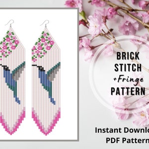 Hummingbird Beaded Earrings Pattern Kolibri Brick Stitch Fringe Earring Pdf Spring Seed Bead ...