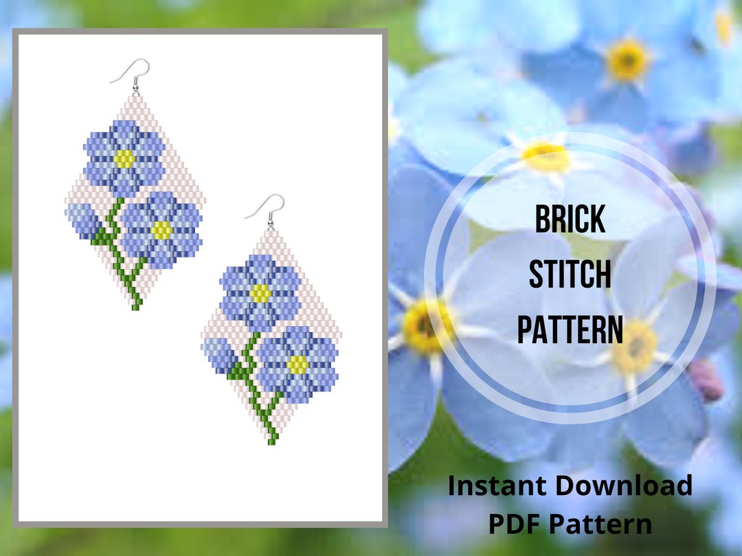 Brick Stitch Flower Earring Pattern Forget Me Not Seed Bead Fringe ...