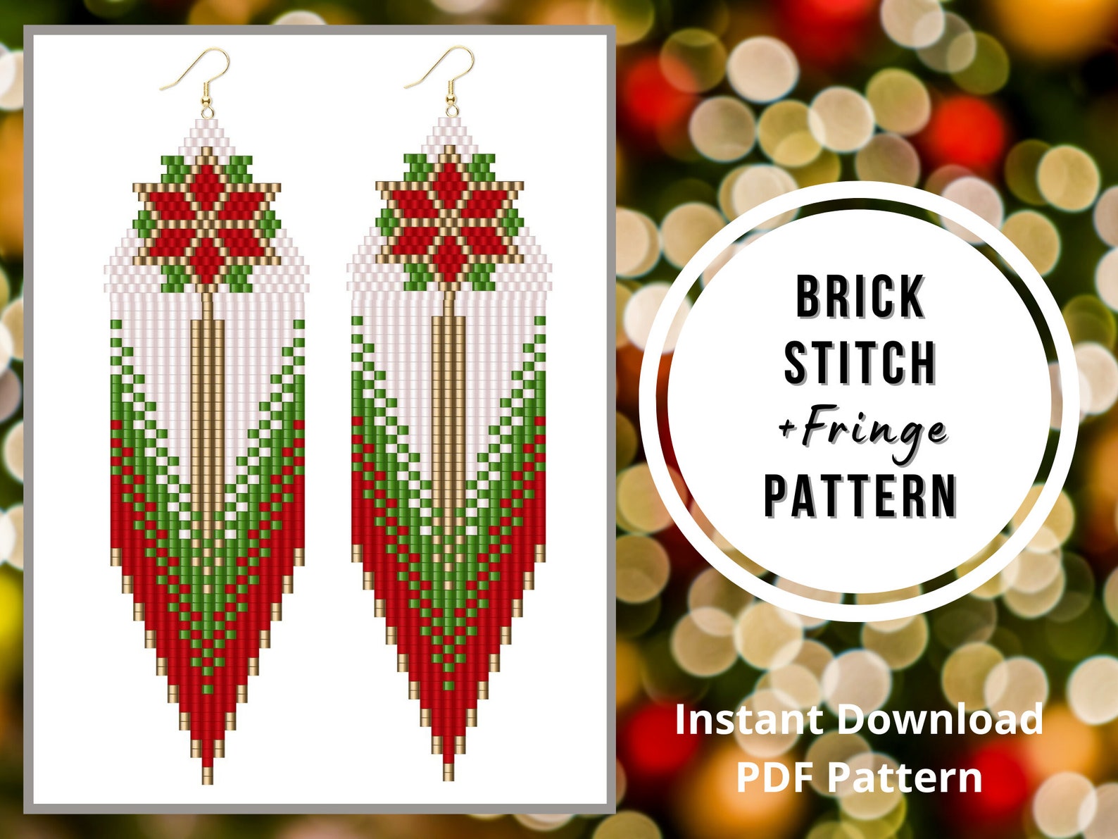 Christmas Earring Patterns Brick Stitch Poinsettia Earrings - Etsy
