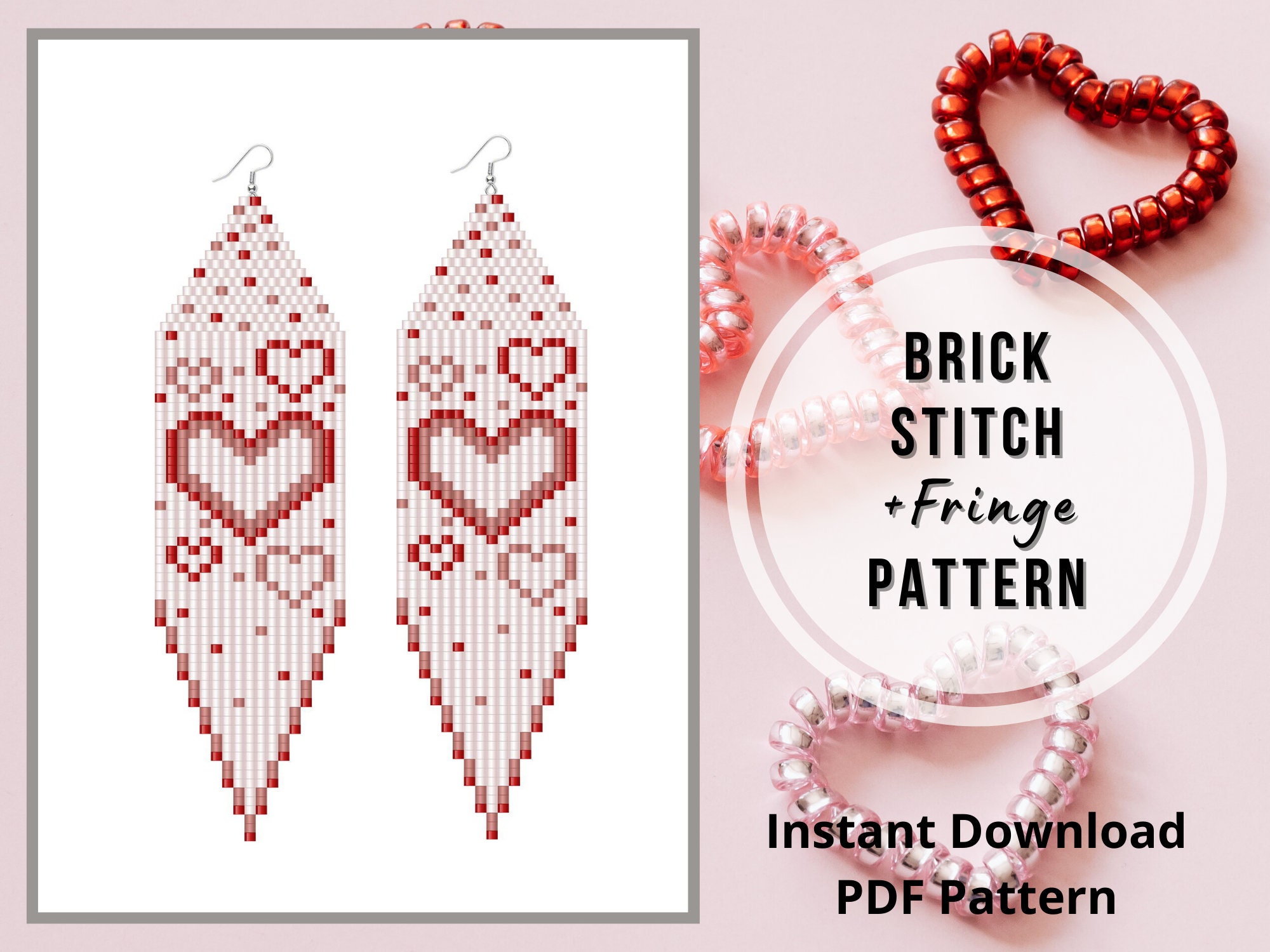 Brick Stitch Valentine Earring Pattern Beaded Fringe Valentine's Seed ...