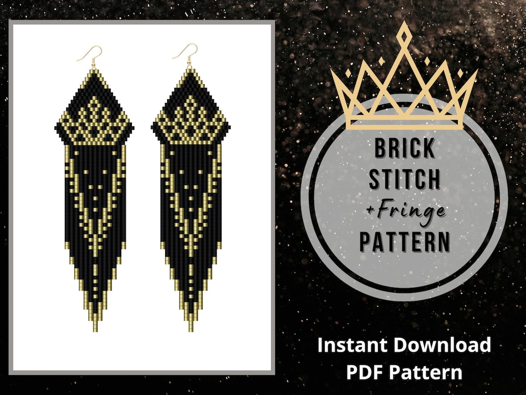 Queen Bead Earring Pattern Crown Brick Stitch Fringe Earring Pattern ...