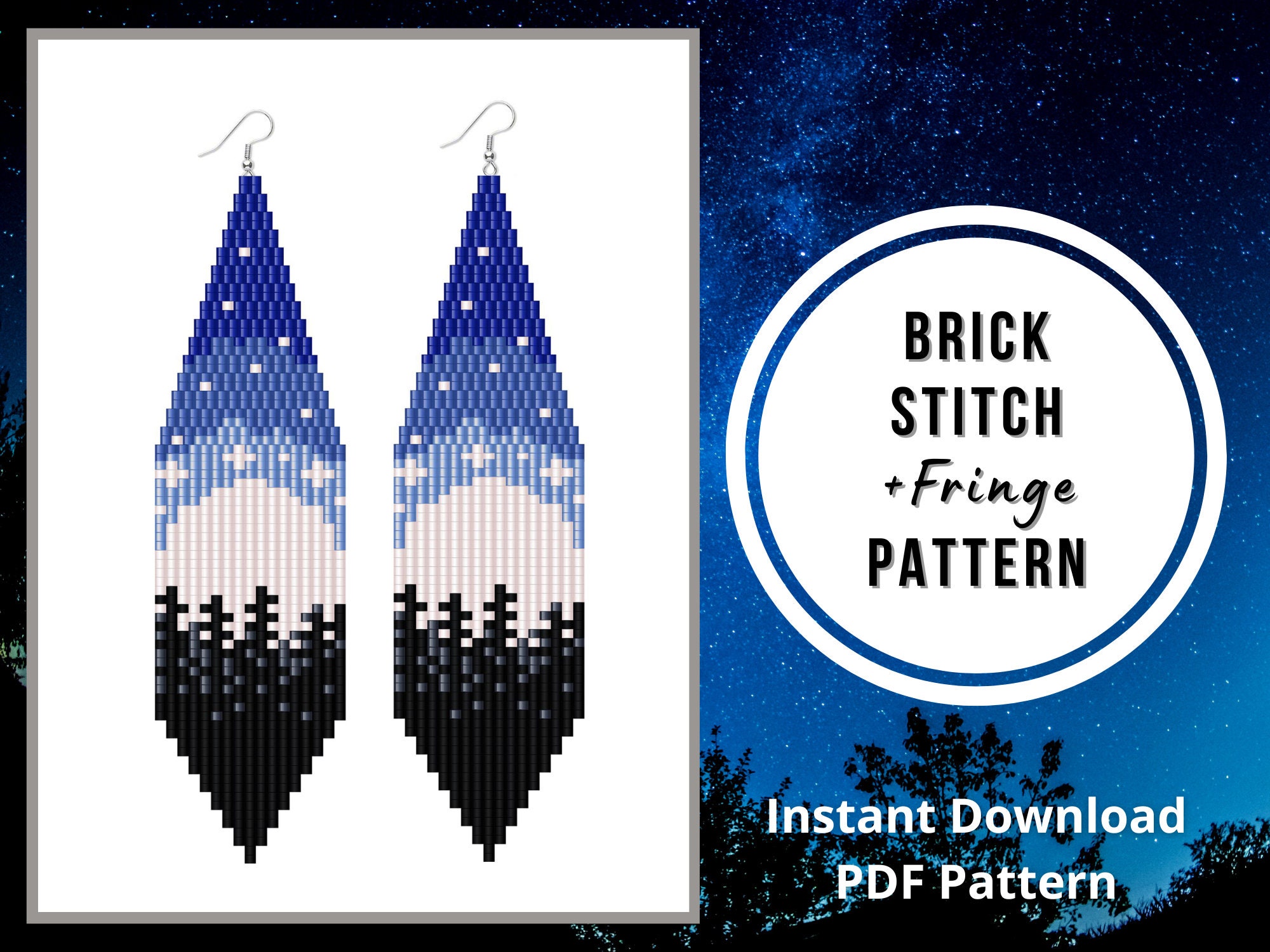 Moon Star Seed Bead Earrings Pattern Celestial Brick Stitch - Etsy