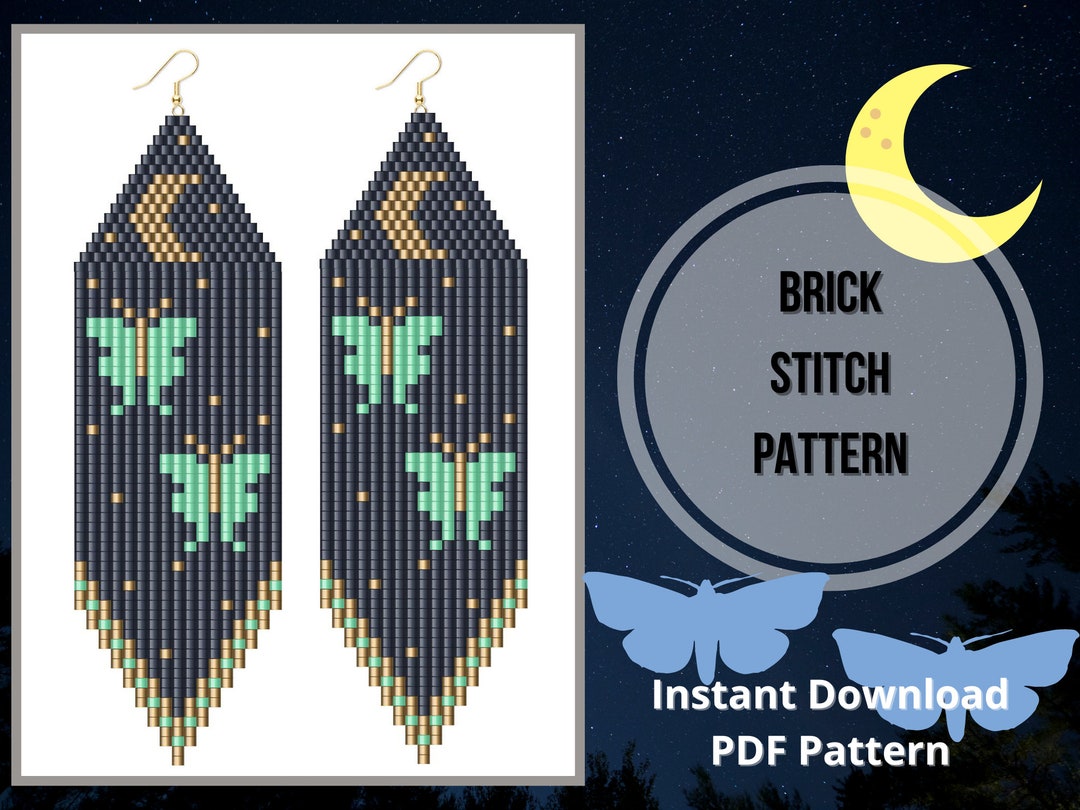 Luna Moth Witch Earrings Pattern Fringe Moon Butterfly Brick Stitch ...
