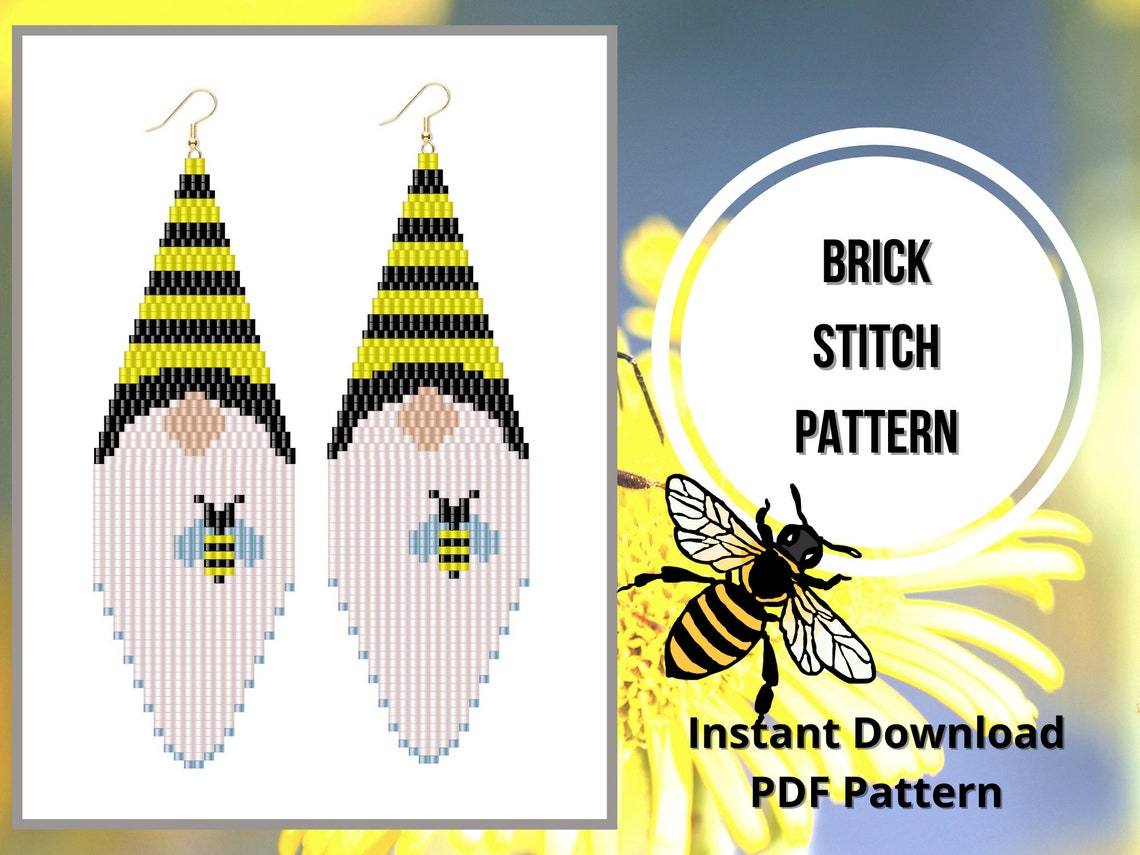Brick Stitch Bee Gnome Earring Pattern Seed Bead Bee Kind - Etsy