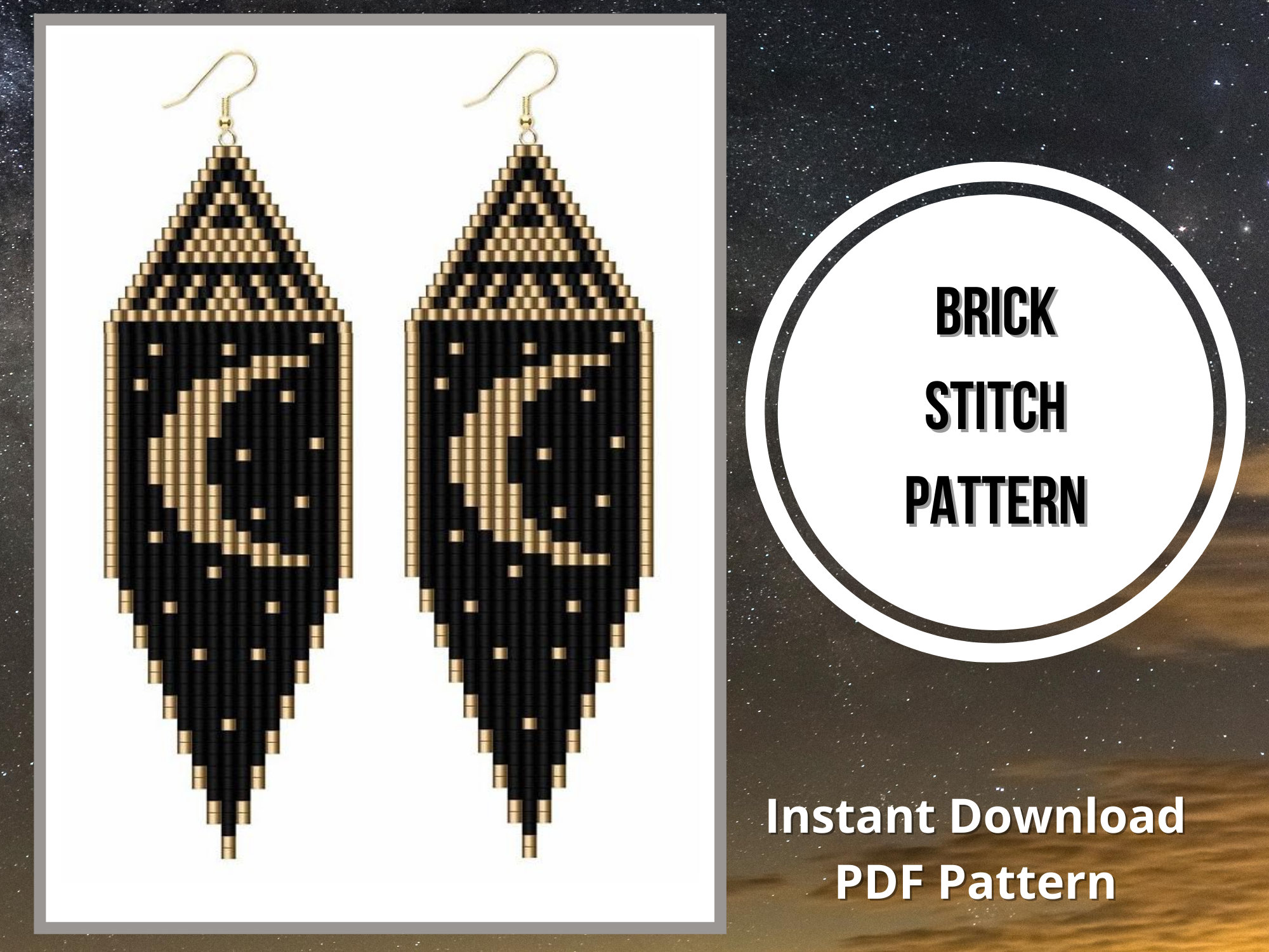 Brick Stitch Moon Phase Earrings Pattern Seed Bead Fringe - Etsy