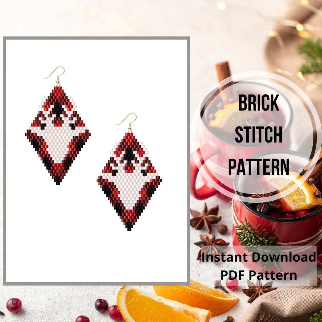 Christmas Deer Beaded Earring Pattern Brick Stitch Holiday Winter ...