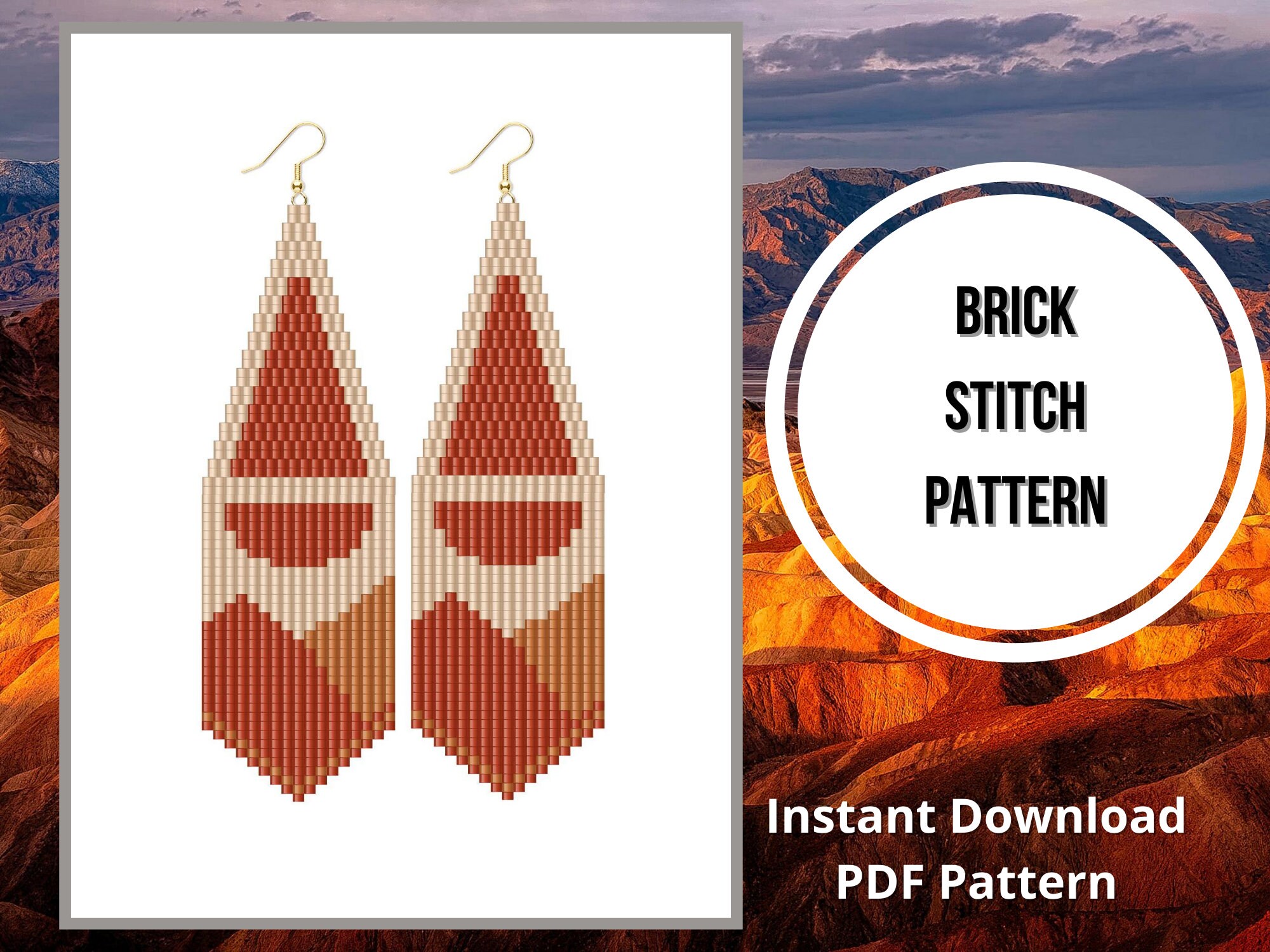 Seed bead patterns sunset earrings brick stitch mountain | Etsy