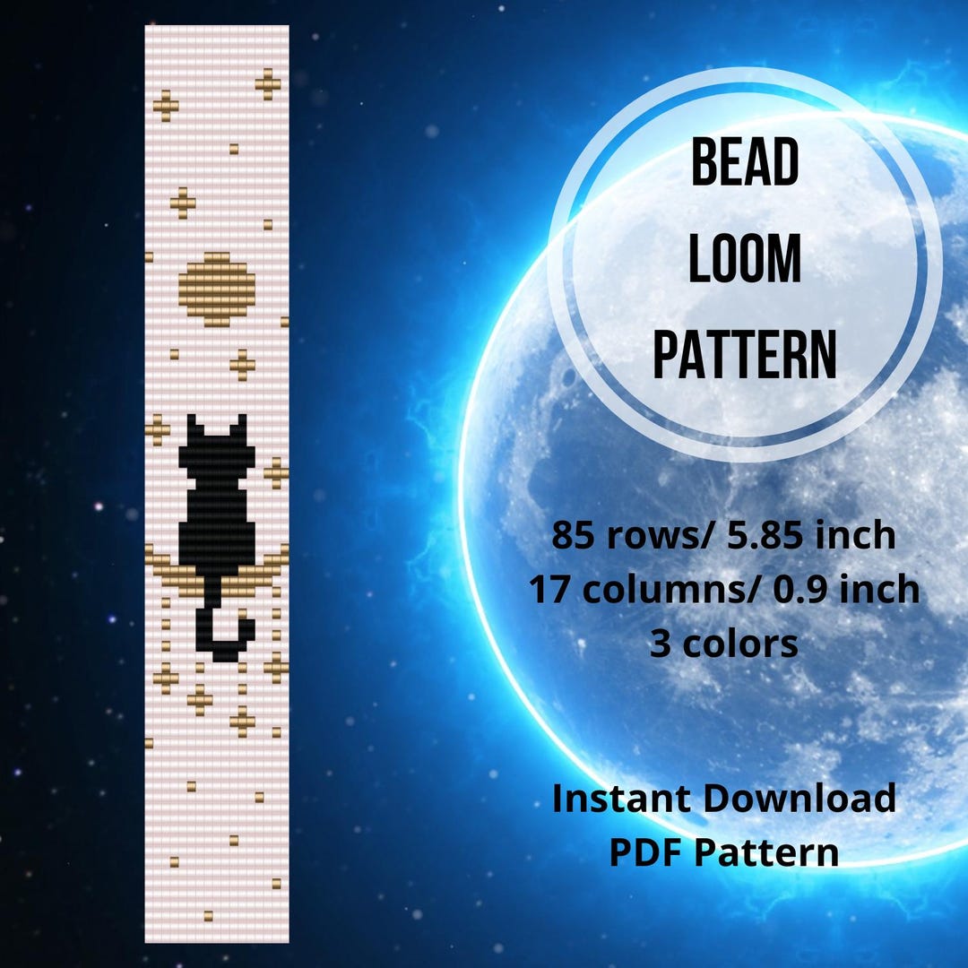 Black Cat Bead Loom Bracelet Pattern Moon Cat Seed Bead Miyuki Delica ...