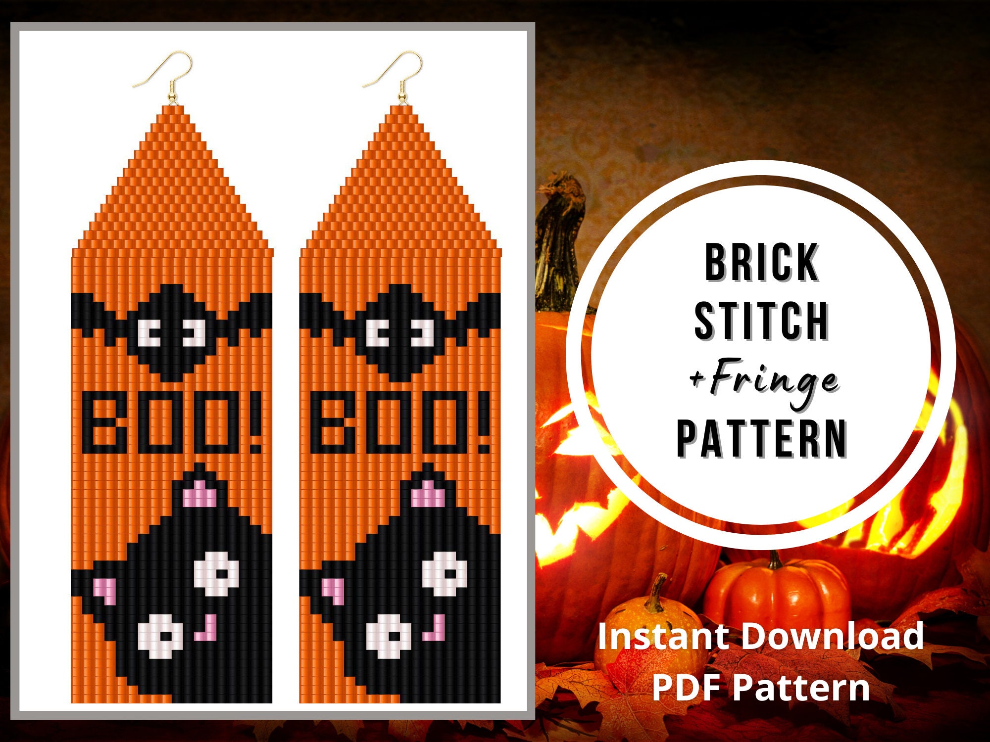 Halloween Bead Earrings Pattern Black Cat Earring Pattern Bat Brick ...
