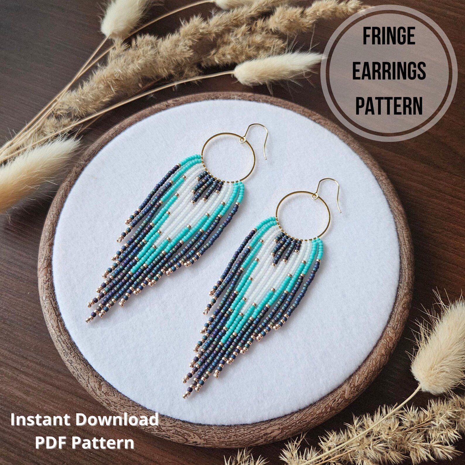 Boho Seed Beaded Fringe Earrings Pattern for Miyuki Round Rocailles 11/ ...