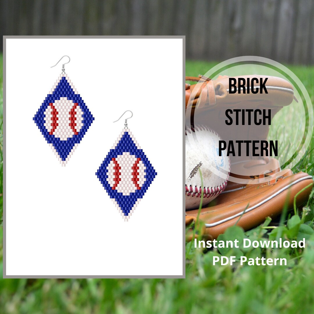 Brick Stitch Baseball Earrings Pattern Seed Bead Earrings Pattern Beaded Miyuki Delica Pattern ...