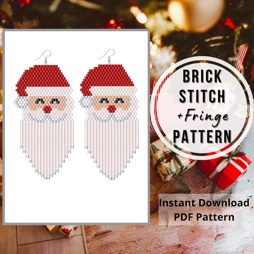 Santa Claus Earrings Pattern Christmas Seed Bead Fringe Earrings ...