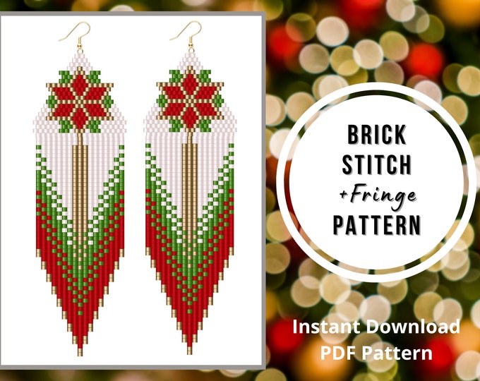 Brick Stitch Christmas Earring Pattern Seed Bead Poinsettia Earrings ...