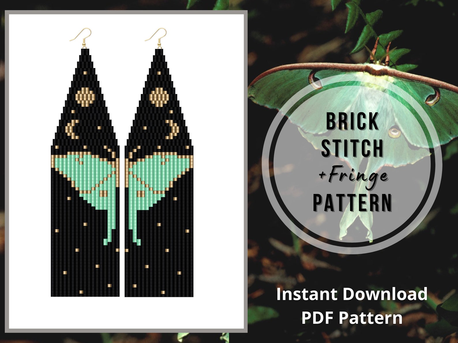 Luna Moth Earrings Pattern Beaded Fringe Moon Butterfly Brick Stitch ...