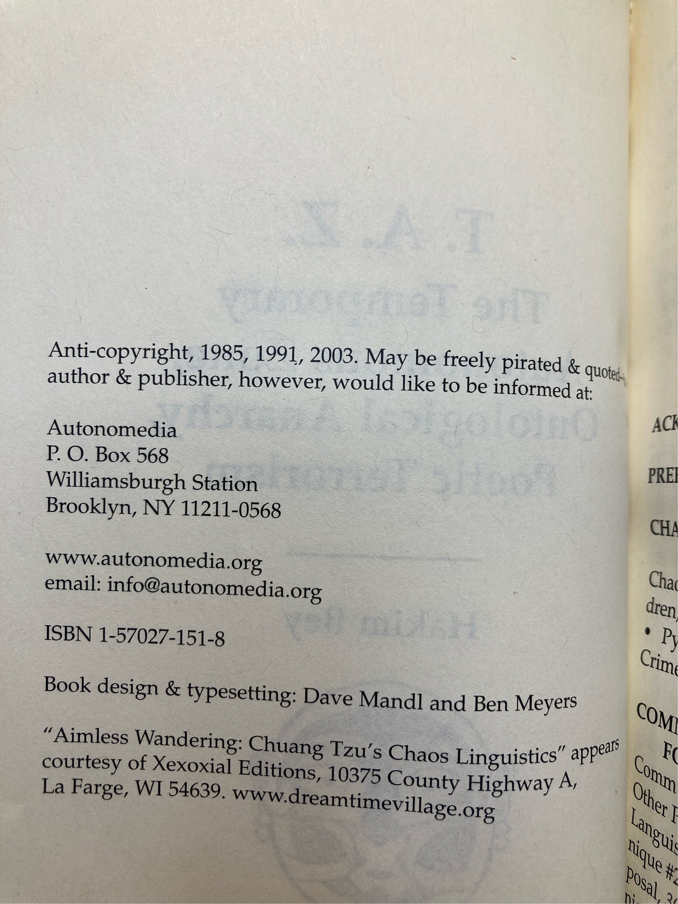 T.A.Z. the Temporary Autonomous Zone by Hakim Bey 2nd Edition - Etsy