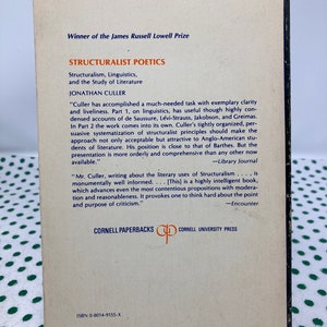 Structuralist Poetics: Structuralism, Linguistics, and the Study of ...