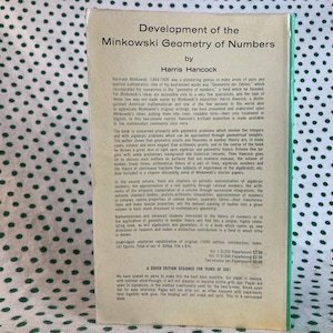 Development of the Minkowski Geometry of Numbers Vol 2 by Harris ...